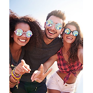 Frienda 12 Pairs Kaleidoscope Rave Rainbow Glasses Refraction Trippy Psychedelic Rave Goggles with Resin Lens Diffraction Prism Women's Costume Eyewear Sunglasses for Festival