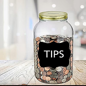 Large Coin Bank Jar for Adults - Giant One Gallon Glass Piggy Bank for Adults with Gold Slotted Metal Lid, Clear Tip jar for Money, Coin Jar for Adults, Money jar for Adults, Raffle Ticket Holder