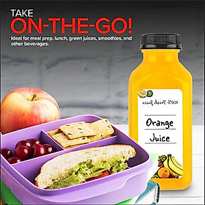 12 oz Plastic Bottles with Caps (100 pack) - Reusable Clear Empty Juice Bottles - 12 Oz Drink Containers for Mini Fridge, Juicer Shots - Mini Water Bottles - Include Labels, Brush & Funnel