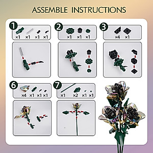 KIYOJIN Rose Flower Bouquet Building Set,Botanical Collection Rainbow Artificial Plant Compatible with Lego Gift for Adult Home Decor(Black 120pcs)
