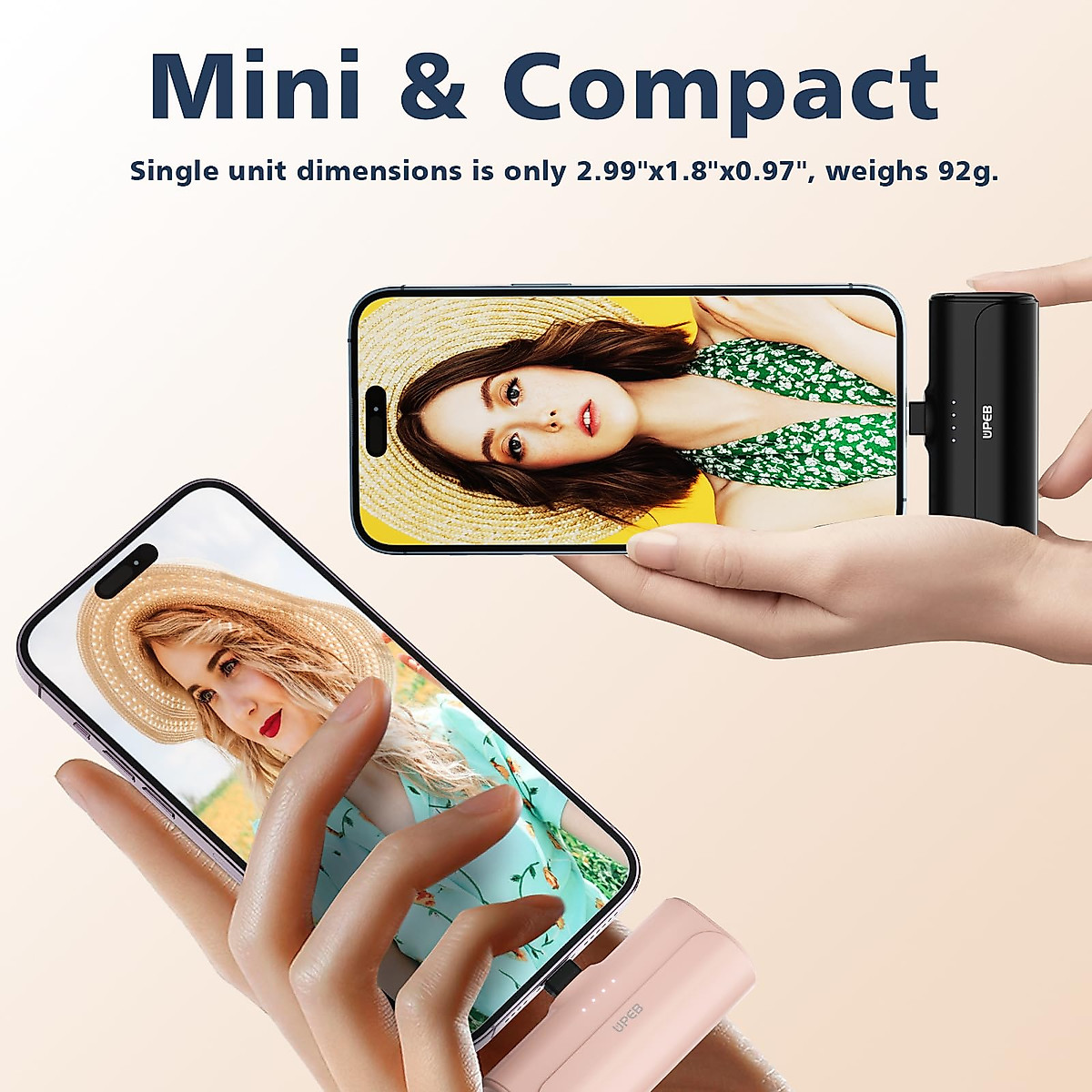 UPEB 2 Packs Portable Phone Charger iPhone 5000mAh with Built in Cable, MFi Certified Mini Power Bank Cordless External Battery Pack for All iPhone Series 14/13/12/11/XR/X/SE/8/7/6 Pro Max