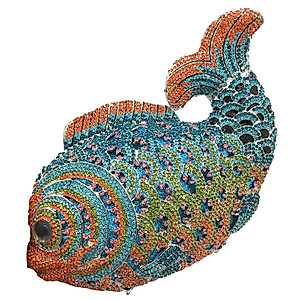 Boutique De FGG Fish Crystal Clutch Purse Formal Evening Bags Women Prom Clutch Bag Wedding Party Rhinestone Handbags,Mini,Orange&Blue