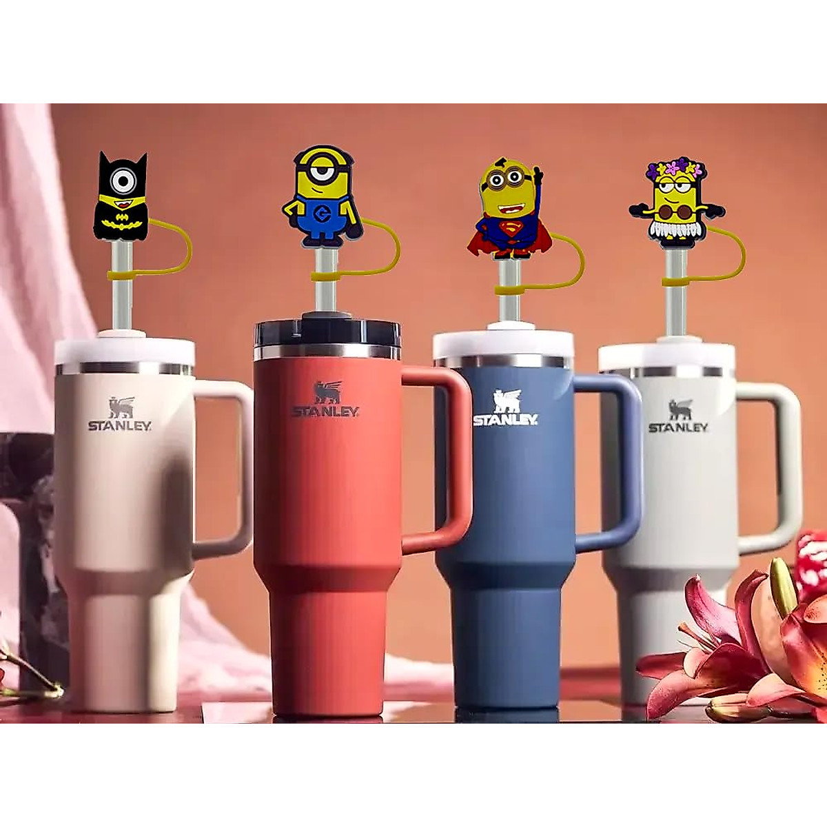 [5 Pcs] Brighten Your Stanley Cup & Stitch Water Bottle w/Cute Cartoon Straw Covers - Cute Valentine Gift, Straw Caps & Straw Topper Perfect for Coffee, Tumblers, Starbuck Cups & Reusable Straws!