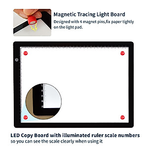 TOHETO A4 Ultra-thin Portable LED Light Box Tracer with 4 Magnets, Type C USB Power Cable Stepless Dimmable Brightness Tracing Light Pad for Weeding Vinyl Tattoo Drawing X-ray Viewing Diamond Painting
