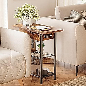 TILLMAO End Table with Charging Station,Narrow Side Table with Storage&2 USB Ports&2 Power Outlets,Flip Top Bedside Table/Night Stand/Sofa Side Table for Small Spaces,Living Room,Bedroom