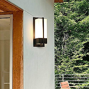 MENZEL Wall Sconces, Outdoor Wall Sconce, Waterproof Exterior Wall Light, Black Metal Wall Lamp, Vertical Frame Rainproof Outside Wall Lamps for Garden Shed Porch Garage Corridor Patio, E27 Socket