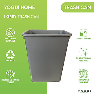 Yogui Home Living Plastic Trash Can - 35-Quart (9-Gallon) - Indoor Garbage Bin for Kitchen, Home, Office and Commercial Use - Large Waste Disposal Tub, Plastic Waste Container- Grey.