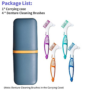 PICEROSE 4Pcs Denture Brushes with Carrying Case, Hard Double Sided Denture Cleaning Brush Heads for False Teeth Cleaning