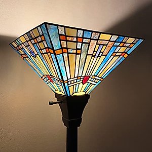 COTOSS Tiffany Torchiere Floor Lamp,Stained Glass Lamp Shade,Vintage Antique Mission Tiffany Style Standing Light for Living Room and Bedroom