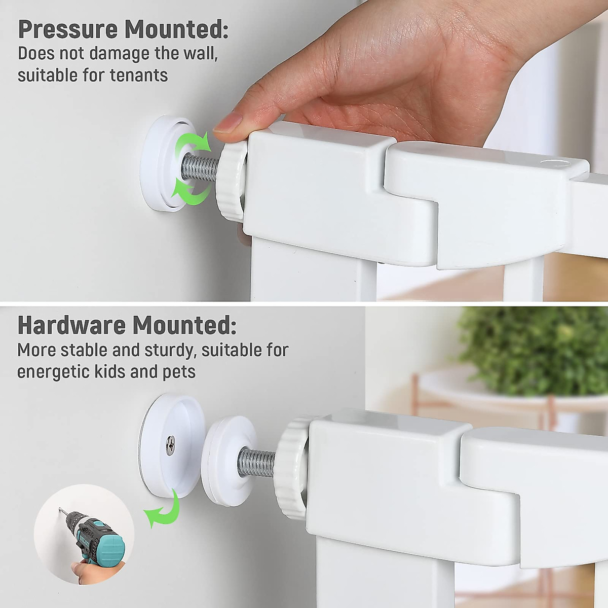 Cowiewie Baby Gate for Stairs, 29.5-51.6" Extra Wide Walk Through Dog Gate with Door, Auto-Close Metal Safety Gate with Extensions for Doorways and Halls, Pressure Mounted No Drilling