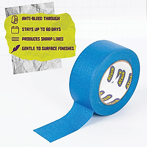 ATack Professional Blue Painter's Tape, 2" x 60 Yards (Single Roll), Sharp Edge Line Technology - Produces Sharp Lines and Residue-Free Artisan Grade Clean Release Wall Trim Tape