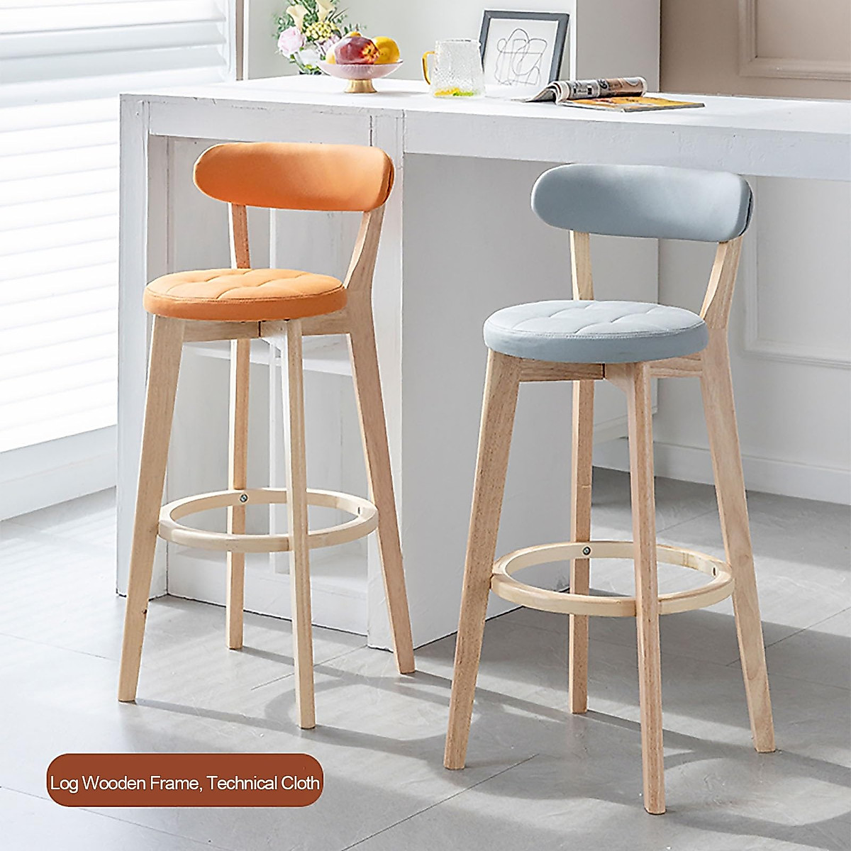 WHYATT Bar Stools，Stools for Kitchen Counter, Solid Wood Frame Dining Chairs Suitable for Bistros, Cafes, Restaurants. (Color : Green)