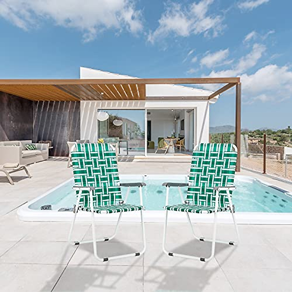 AFFAVON Folding Lawn Chairs Patio Chairs Beach Chairs 2 Packs - Lightweight, Sturdy, Comfortable, Portable, and Stylish Webbed Camping Chairs for Yard, Garden (Light Green)