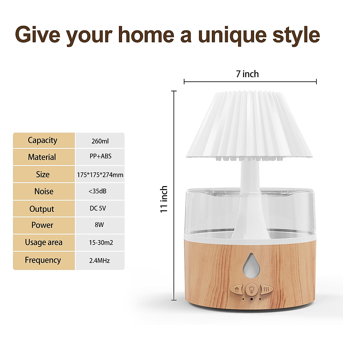 Cloud Humidifiers 260ML Water Drip Umbrella Humidifiers, 7 Colors Mood Light Air Humidifier White Noise Raindrop Humidifiers for Bedroom