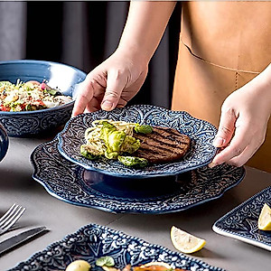 Chip Dinnerware,Kitchen Tableware Set,Ceramics Dinnerware Sets, Plates and Bowls Sets | 12 Pcs Blue Underglaze Dishes Set - Mexican Dinnerware for Restaurant Family Party