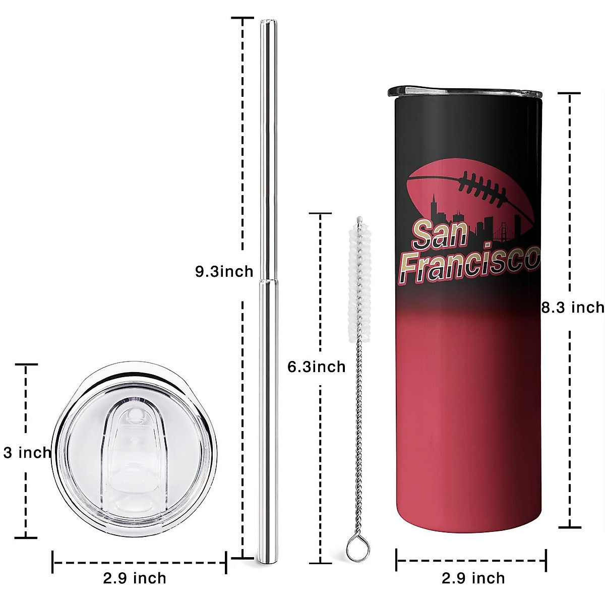 Sanfrancisco Classic Stainless Steel Tumbler with Lid and Straw, City Football Fans Gifts,20oz Football Team Skinny Travel Mug Tumbler Cup Water Botter