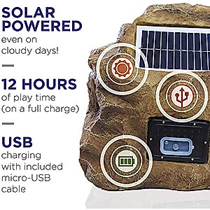 Alpine Corporation Waterproof Bluetooth Rock Speaker - Solar-Powered Outdoor Wireless Speaker for Patio, Pool, Deck, Garden - 50-Foot Range, Brown