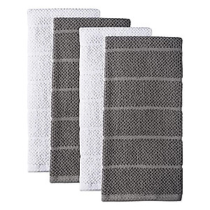 DII Basic Chef Collection, Assorted Terry Kitchen Towel Set, Dishtowel Set, Gray, 4 Piece