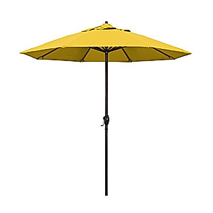 California Umbrella 9' Round Aluminum Market Umbrella, Crank Lift, Auto Tilt, Bronze Pole, Lemon Olefin