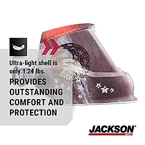 Jackson Safety Premium Auto Darkening Welding Helmet 4/5-13 Shade Range, 1/1/1/1 Optical Clarity, 1/25,000 sec. Response Time, 370 Speed Dial Headgear, Freedom Graphics, Red/White/Blue, 47103