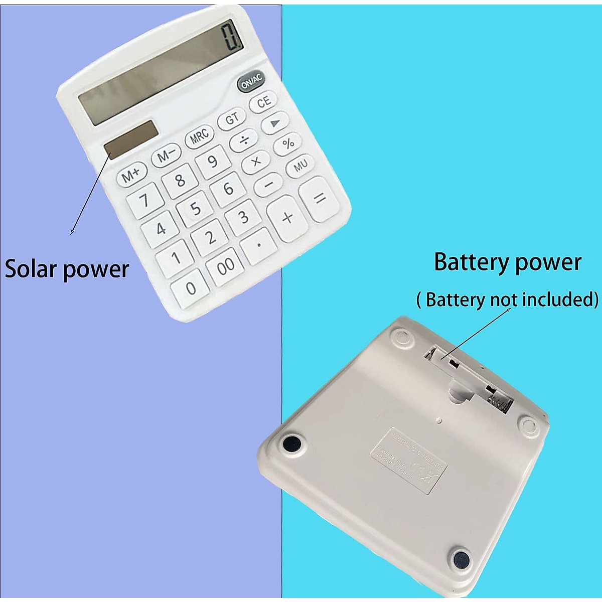YOUHO Calculator, 12-bit Solar Battery Dual Power Standard Function Electronic Calculator with Large LCD Display Office Calculator White
