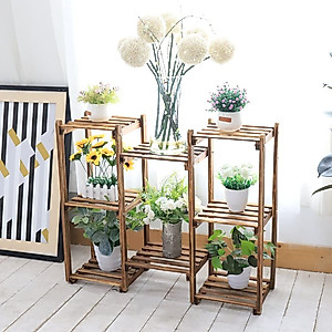Combination Tall Plant Stand Corner Flower Pot Display Holder Rack Brown Classic Round Wood Handmade