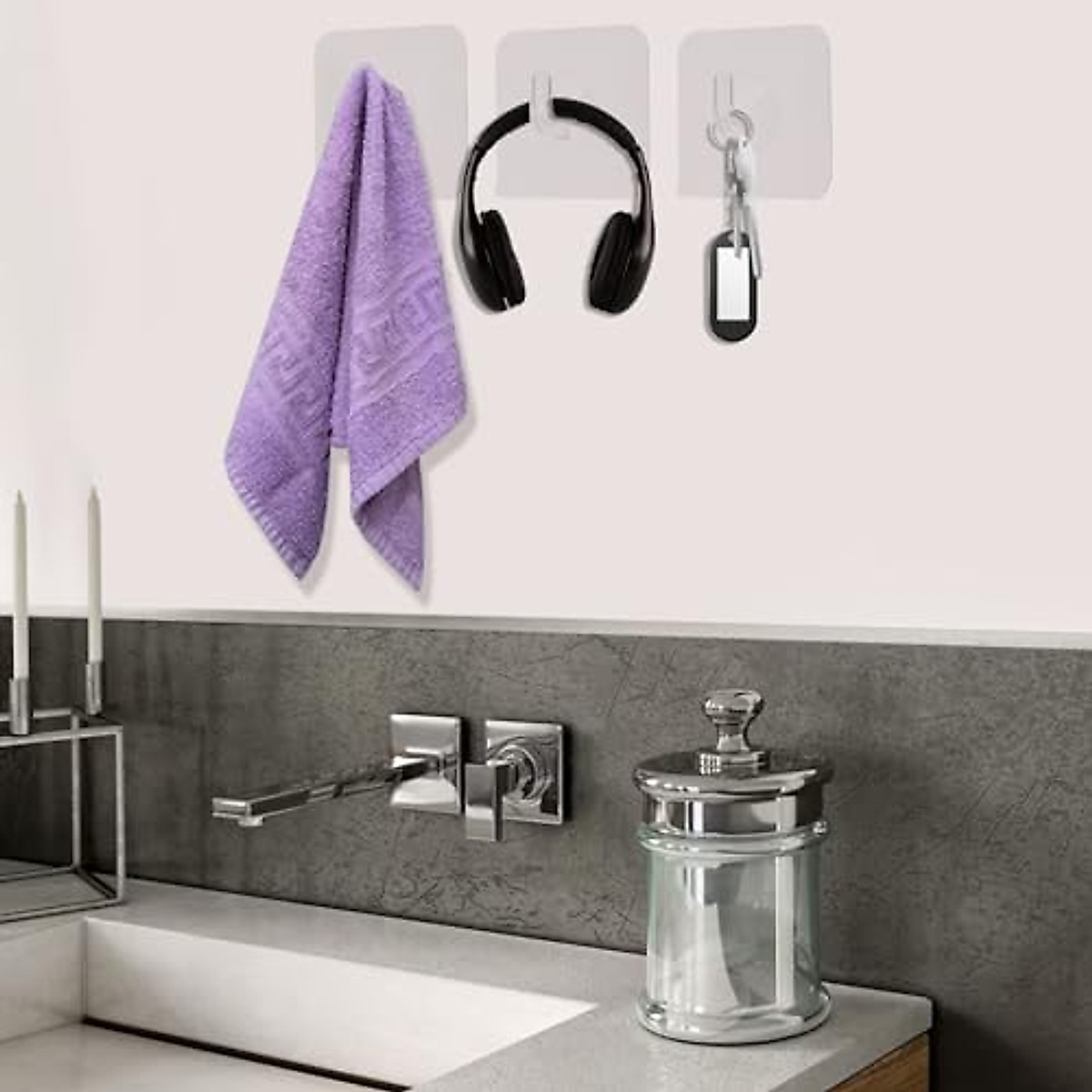 Sibba 12Pcs Adhesive Utility Hooks Wall Heavy Duty Large Hooks Self Sticky Hook Clear Strips Hooks Hanging Utility Hooks Home Storage Hook for The Drill Avoid Sticky Strips Fit Home, Bath, Kitchen