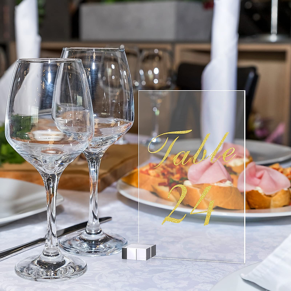 Acrylic Wedding Table Numbers with Stands 1-40 Gold Table Number Signs and Holders 4 x 6 Inch Printed Calligraphy Table Number Holders Clear Acrylic Sign for Wedding Reception Centerpiece Event Party