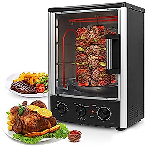 Nutrichef Upgraded Multi-Function Rotisserie Oven - Vertical Countertop Oven with Bake, Turkey Thanksgiving, Broil Roasting Kebab Rack with Adjustable Settings, 2 Shelves 1500 Watt - AZPKRT97