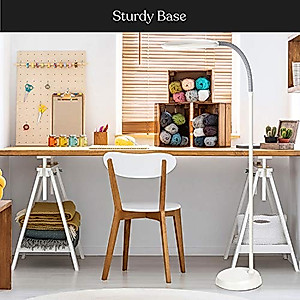 Brightech Litespan Slim LED Lamp, Modern Floor Reading Lamp Over Chair for Living Rooms & Offices, Tall Lamp with Adjustable Gooseneck, Crafts Work Light, Dimmable Standing Lamp for Bedroom - White