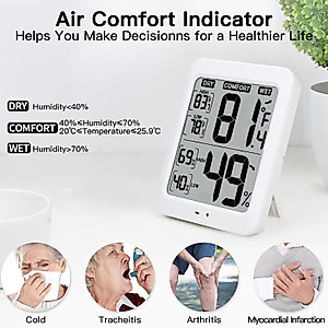 TXL Large Digital Hygrometer Indoor Thermometer with Humidity Gauge, Smart Room Temperature Humidity Sensor Monitor with Touch LCD Backlight for Home Office Warehouse Greenhouse Garden Wine Cellar