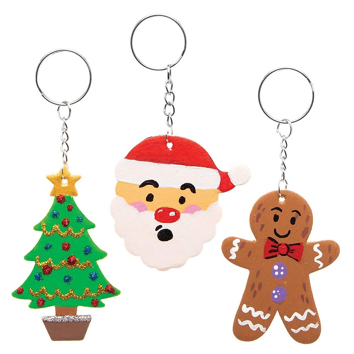 Baker Ross AT212 Christmas Wooden Keyrings Kits - Pack of 8, Festive Arts and Craft