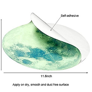 Homics Glow in The Dark Moon Wall Decals 11.8 inch Luminous Sticker at Night, Perfect Ceiling or Wall Decor for Kids' Bedroom