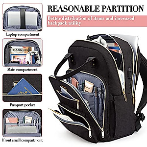 Kuosdaz Travel Laptop Backpack for Women, School Backpack for Teens, 15.6 Inch Work Laptop Bag with USB Port Charging, Water Resistant College School Bookbags for Girls, Black