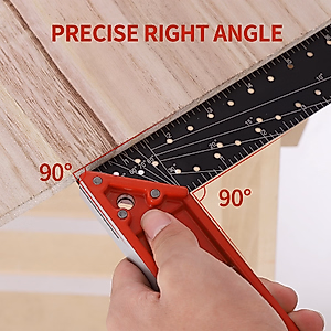 LARMEIL 12 Inch Framing Square Carpenter Square, Woodworking Square Ruler, Try Square Tool, T Square Ruler, L Square Ruler, Layout Tool, Right Angle Ruler with Retractable Ledge and Scribe Mark Pin
