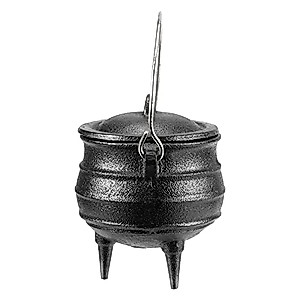 SINJEUN 4.1 Inch Black Cast Iron Cauldron with Lid and Handle, Ideal for Smudging, Incense Burning, Ritual Purpose, Decoration