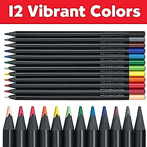 Faber-Castell Black Edition Colored Pencils - 12 Neon and Pastel Colors, Black Wood and Soft Core Lead, Premium Art Colored Pencils for Adult Coloring, Kids, Hobby Artists and Beginners