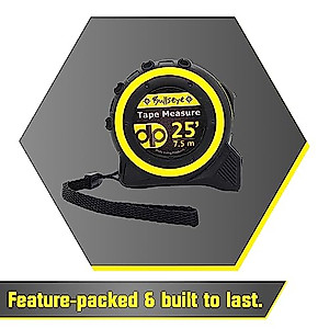 Bullseye 25 Ft Tape Measure with Magnetic Hook - Double-Sided Tape Measures with Imperial & Metric Measurements - Retractable Measuring Tapes with Fractions by Daily Living Products