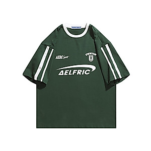 Aelfric Eden Graphic Tees Y2k Women Oversized T Shirts Striped Patchwork Crewneck Unisex Streetwear Tops Green L