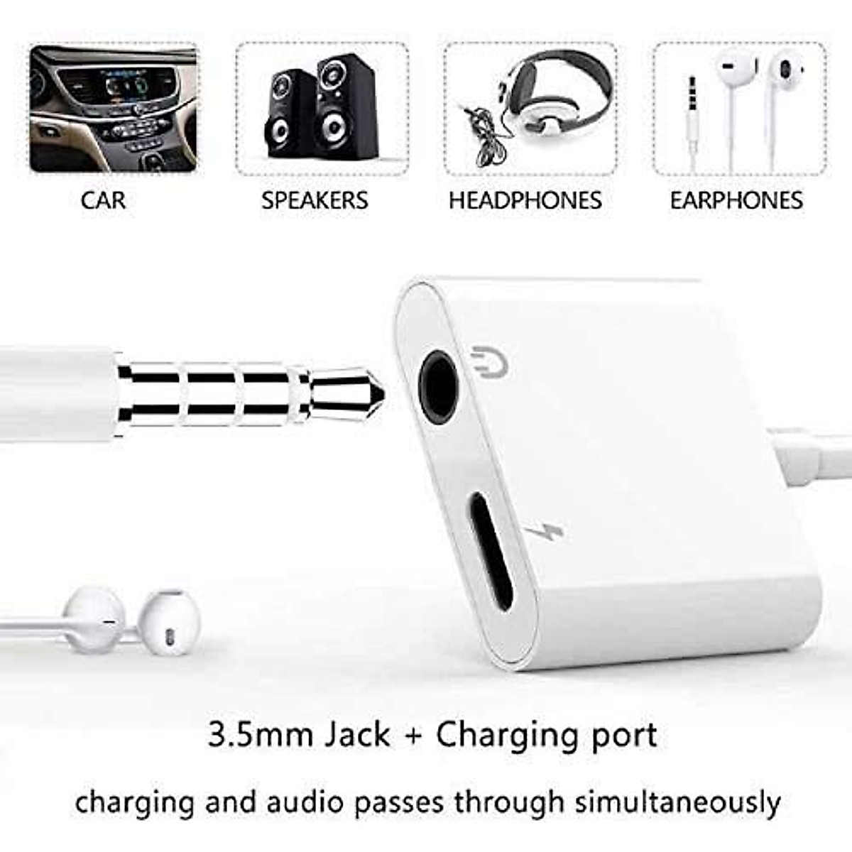 [Apple MFi Certified] 2 Pack Headphone Adapter for iPhone, iPhone Adapter for Headphone Jack and Charger 2 in 1 Lightning to 3.5mm AUX Audio + Charger Splitter for iPhone 14/13/12/11/XS/XR/X 8 7/iPad