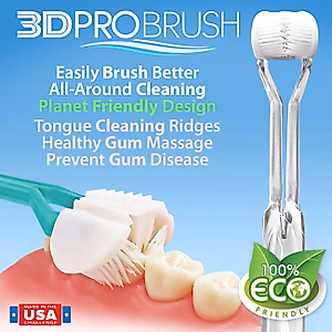 autisticare 3D Pro Brush | Three 3-Sided Toothbrush + 7-Pack Replacement Heads | Sustainable U-Shaped Triple Soft Bristle Heads + Tongue Scraper Approved | USA