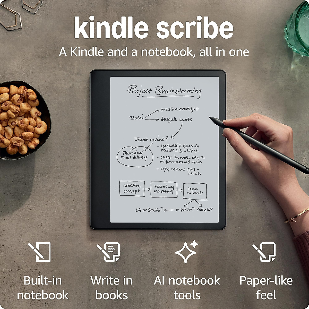Introducing Kindle Scribe (64 GB), the first Kindle for reading and writing, with a 10.2” 300 ppi Paperwhite display, includes Premium Pen