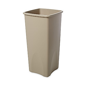 Rubbermaid Commercial Products Untouchable Square Trash/Garbage Can, 23-Gallon, Beige, Wastebasket for Outdoor/Restaurant/School/Kitchen