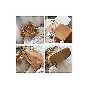 Ulisty Women Autumn Winter Small Faux Fur Shoulder Bag Fluffy Bucket Bag Plush Handbag khaki