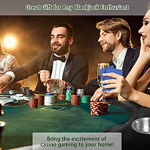 Vilobos 7 Player Blackjack Table with Folding Legs 71'' Casino Game Table Removable Metal Cup Holder Green Felt