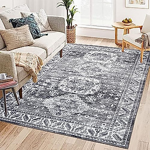 ROYHOME Washable Rug 8x10 Area Rugs for Living Room Large Indoor Carpet Persian Area Rug Oriental Rug Boho Distressed Area Rug for Bedroom Kitchen Home Office, Grey 8' x 10'