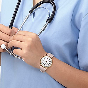 GOLDEN HOUR Waterproof Nurse Watch for Medical Professionals, Students Women Men - Military Time Luminouse Easy Read Dial, 24 Hour with Second Hand, Colorful Silicone Band in Rose Gold Champagne