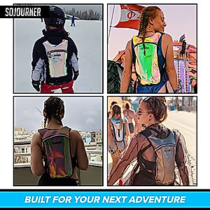 SOJOURNER Hydration Pack Backpack - 2L Water Bladder Included for Festivals, Raves, Hiking, Biking, Climbing, Running and More (Holographic - Pale Pink)