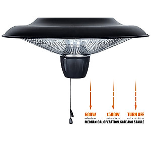 Outdoor Heater, 1500W Hanging Patio heaters, Ceiling Mounted Heater for Balcony, Halogen Heaters for Courtyard, 3S Fast Heating, IP24 Waterproof, Rated 2 Power Levels, for Outdoor, Great Room, Garage.