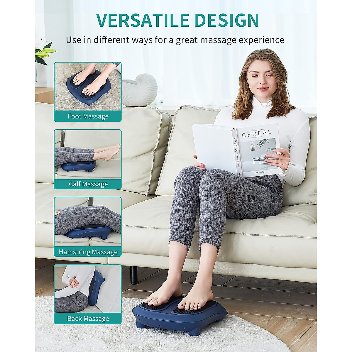 Nekteck Foot Massager with Heat, Shiatsu Heated Electric Kneading Foot Massager Machine for Plantar Fasciitis, Built-in Infrared Heat Function and Power Cord（Blue)